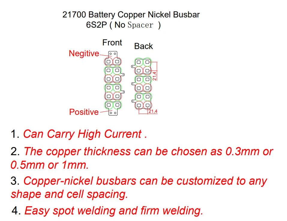6S2P Copper-Nickel Busbars for 21700 Lithium Batteries – Wellgo Battery